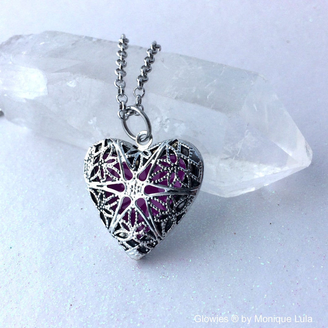 Glow Locket Violet Fairy Pendant Necklace Silver Heart - Etsy