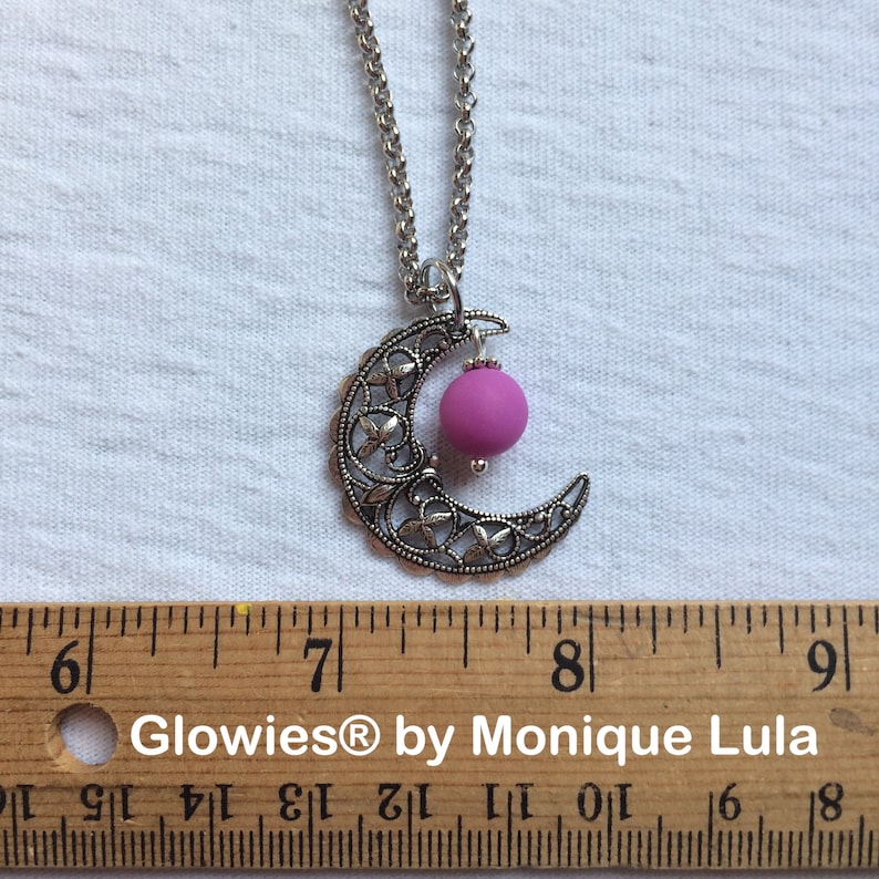Vintage Crescent Moon Glow Necklace Glowing Violet Purple Orb | Etsy