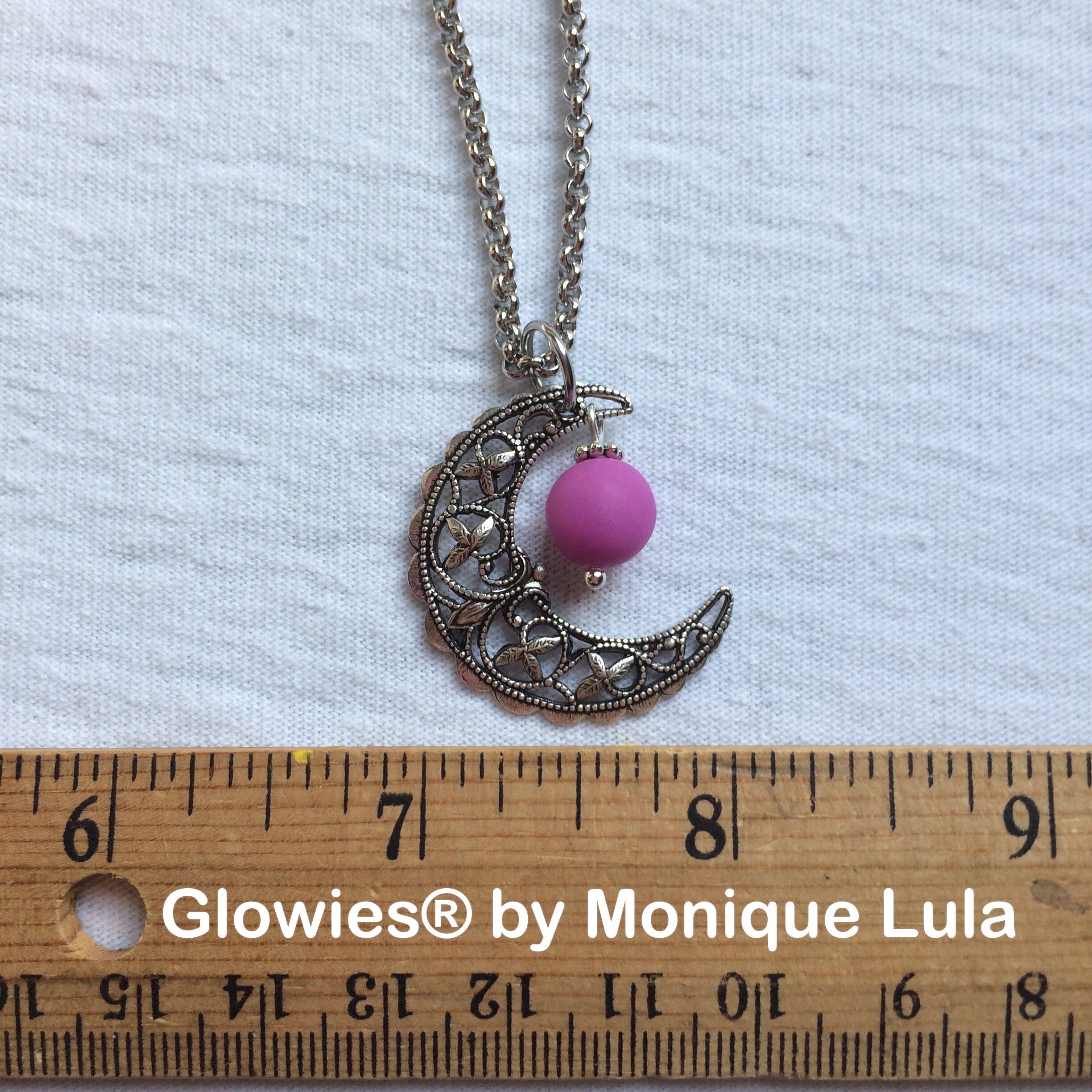 Vintage Crescent Moon Glow Necklace Glowing Violet Purple Orb | Etsy