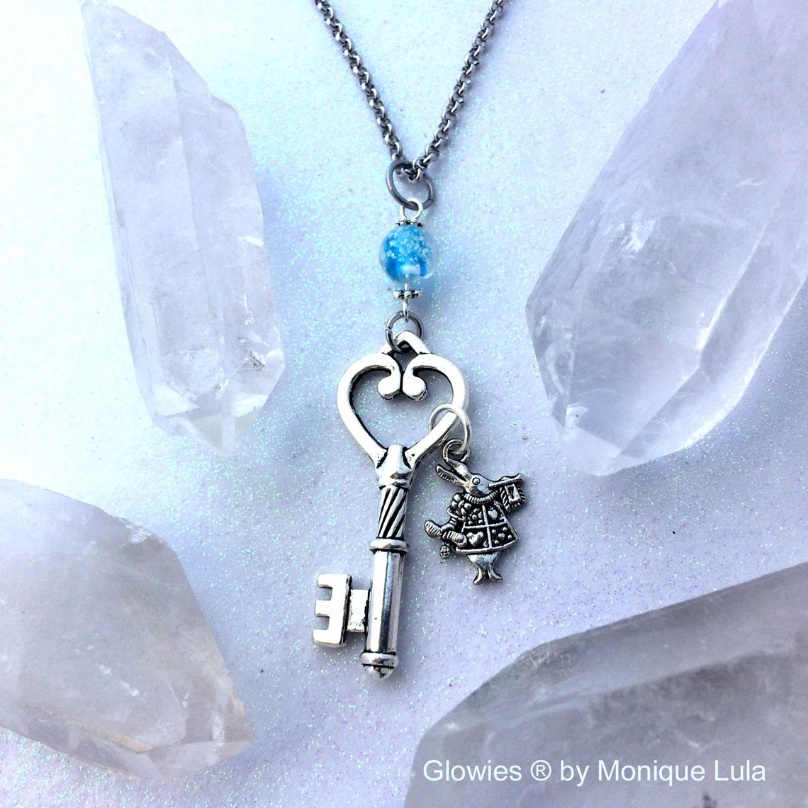 White Rabbit Key Orb Glow Locket Pendant Necklace - Etsy