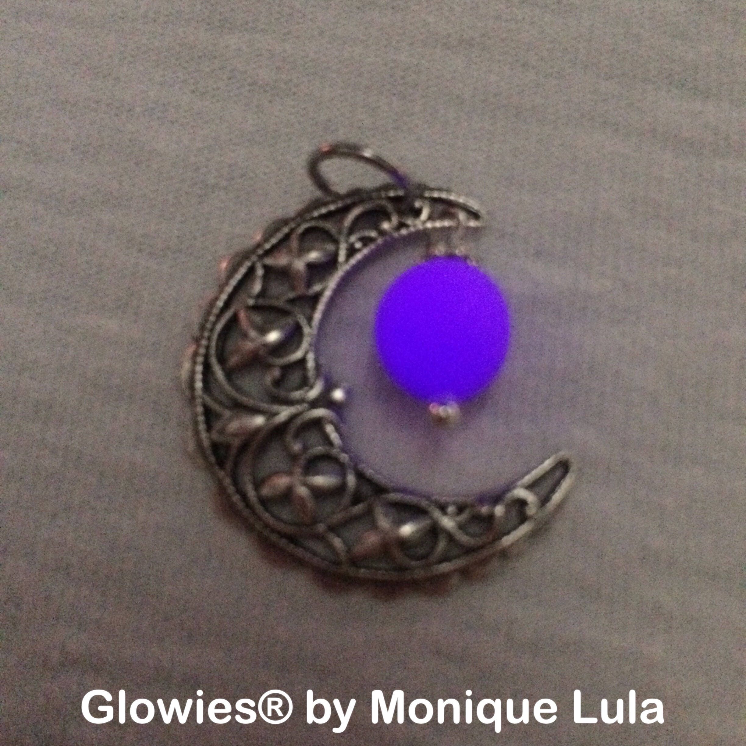 Vintage Crescent Moon Glow Necklace Glowing Violet Purple Orb | Etsy