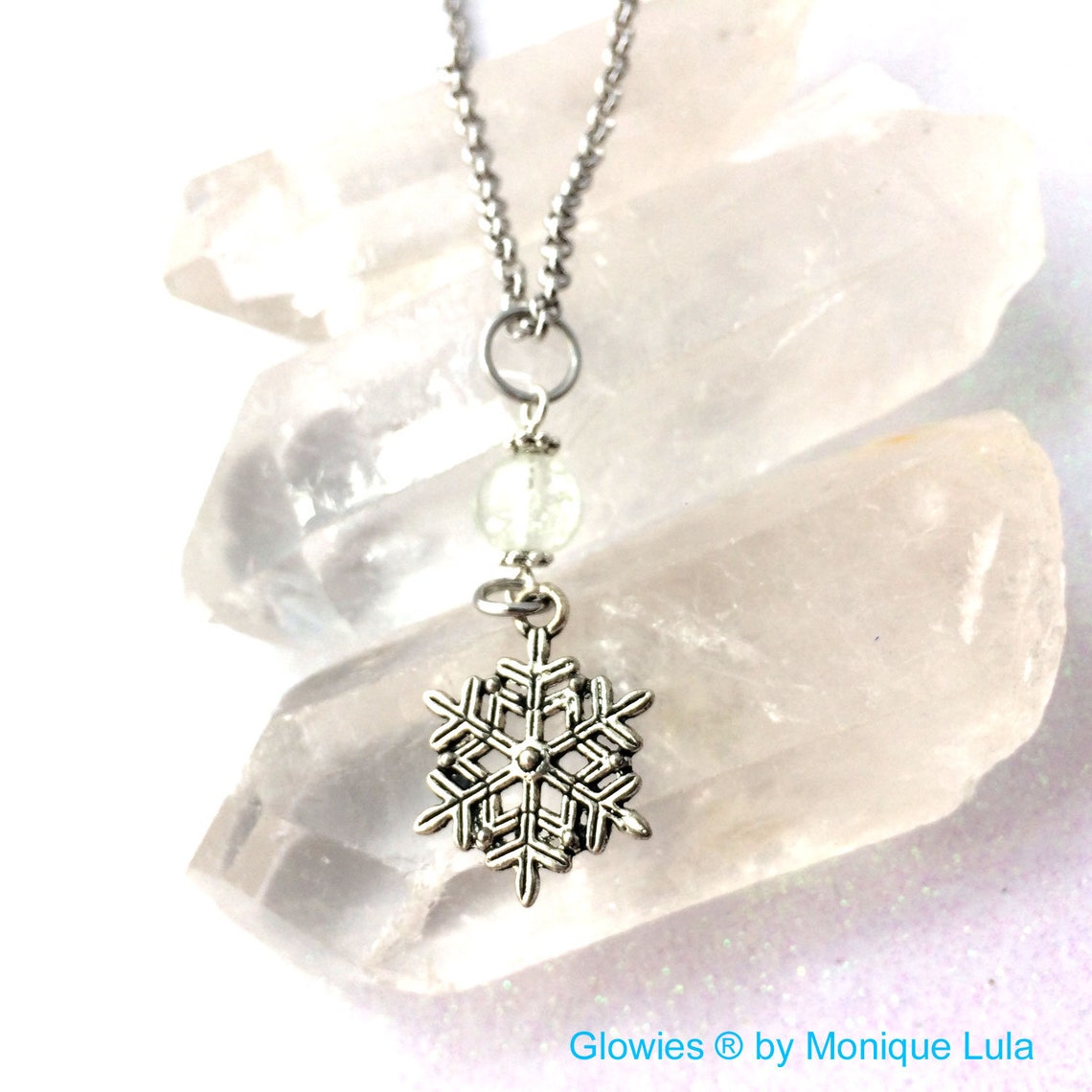Frozen Snowflake Fairy Orb Glowing Charm Necklace | Etsy