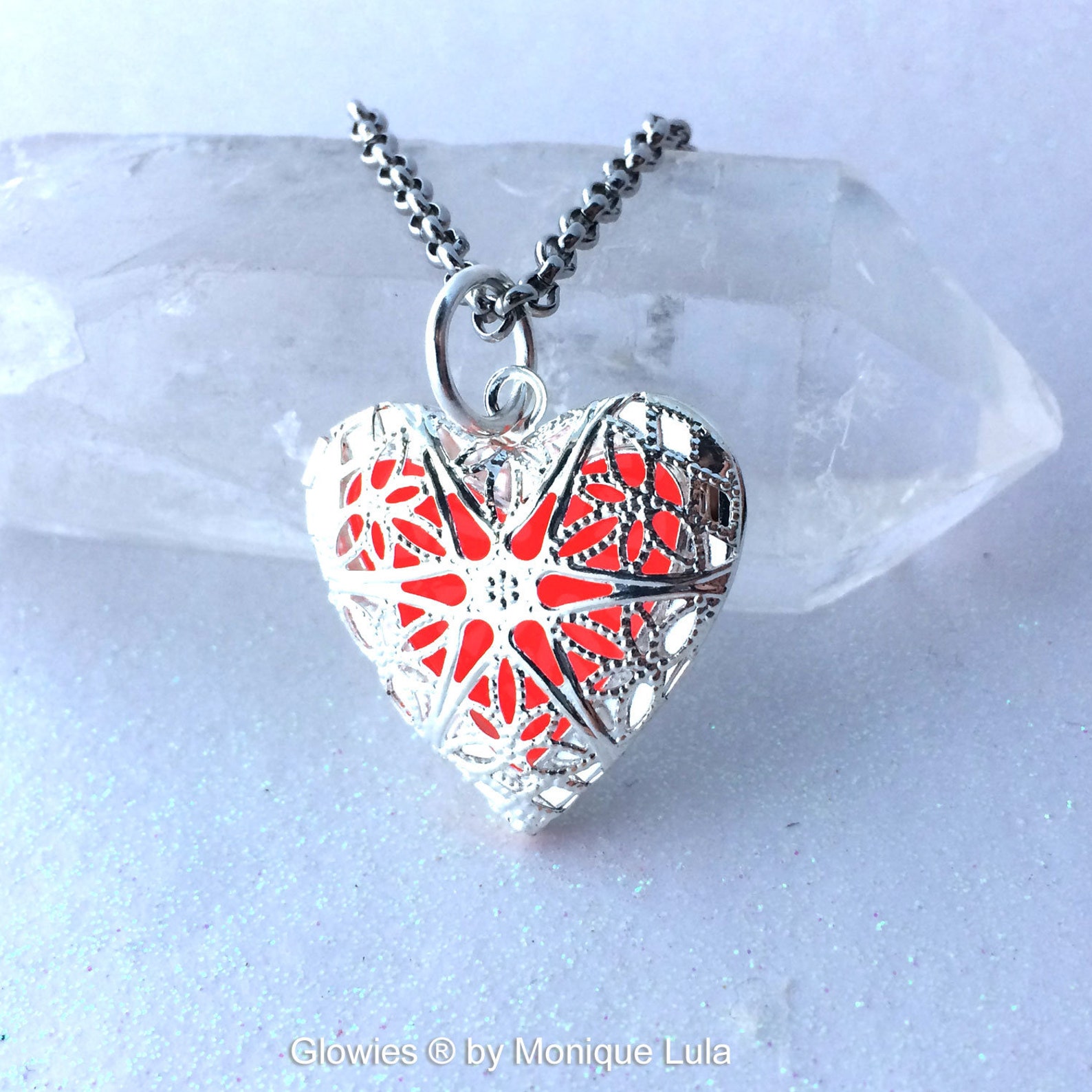Red Heart Glow Locket Silver - Etsy