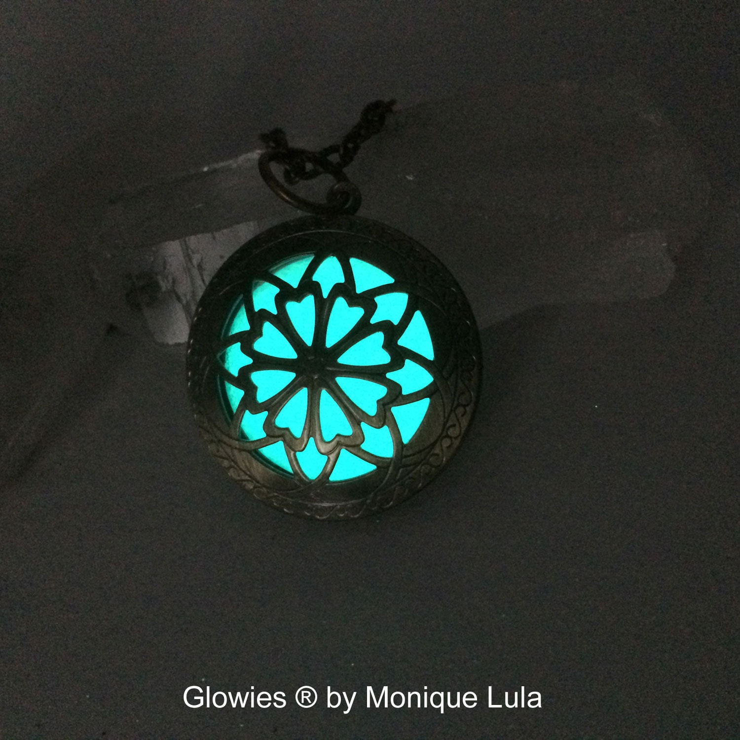Hour of Twilight Aqua Glow Locket Brass | Etsy