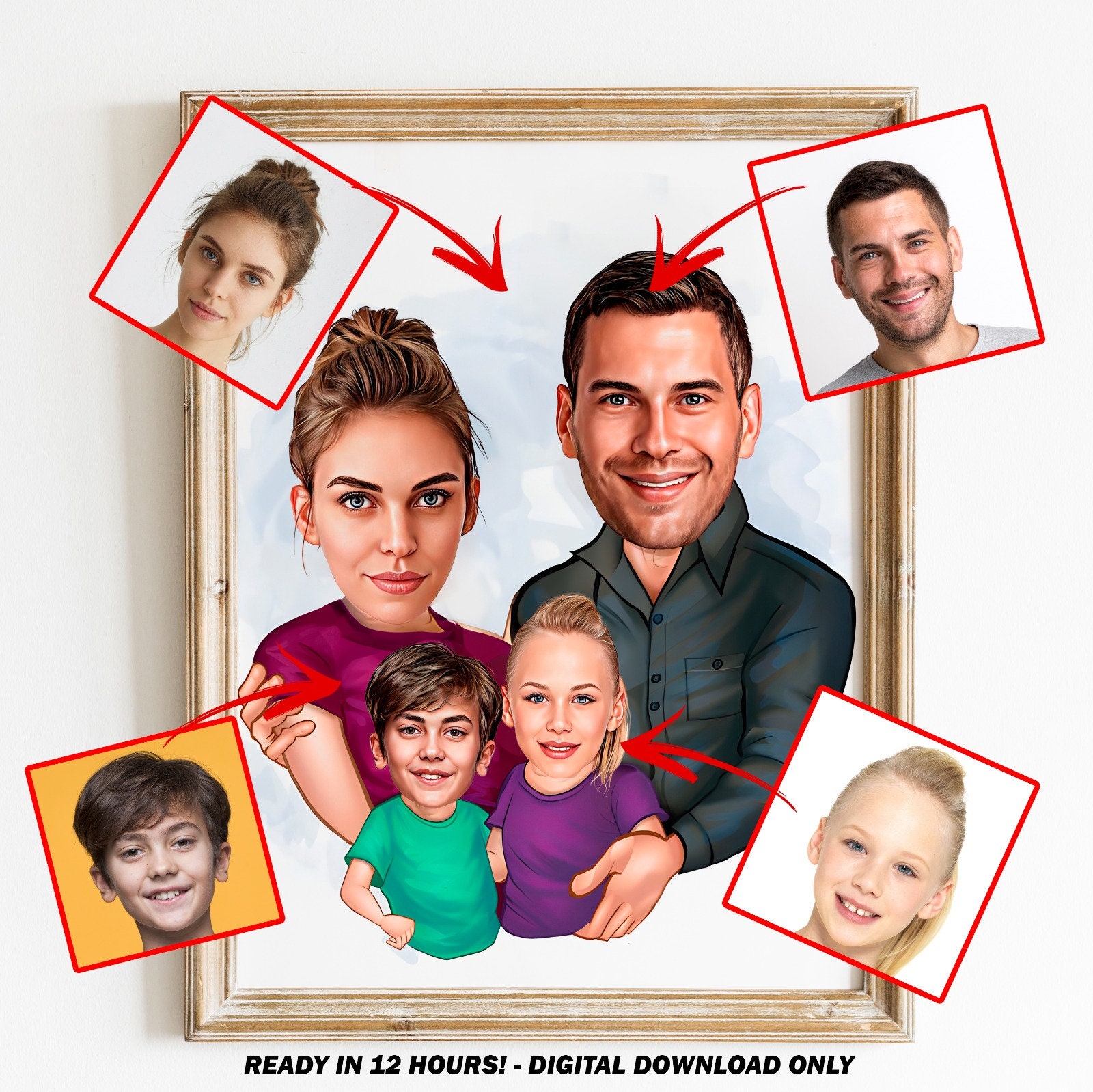 Custom Family Caricature, Custom Family Cartoon, Custom Caricature ...