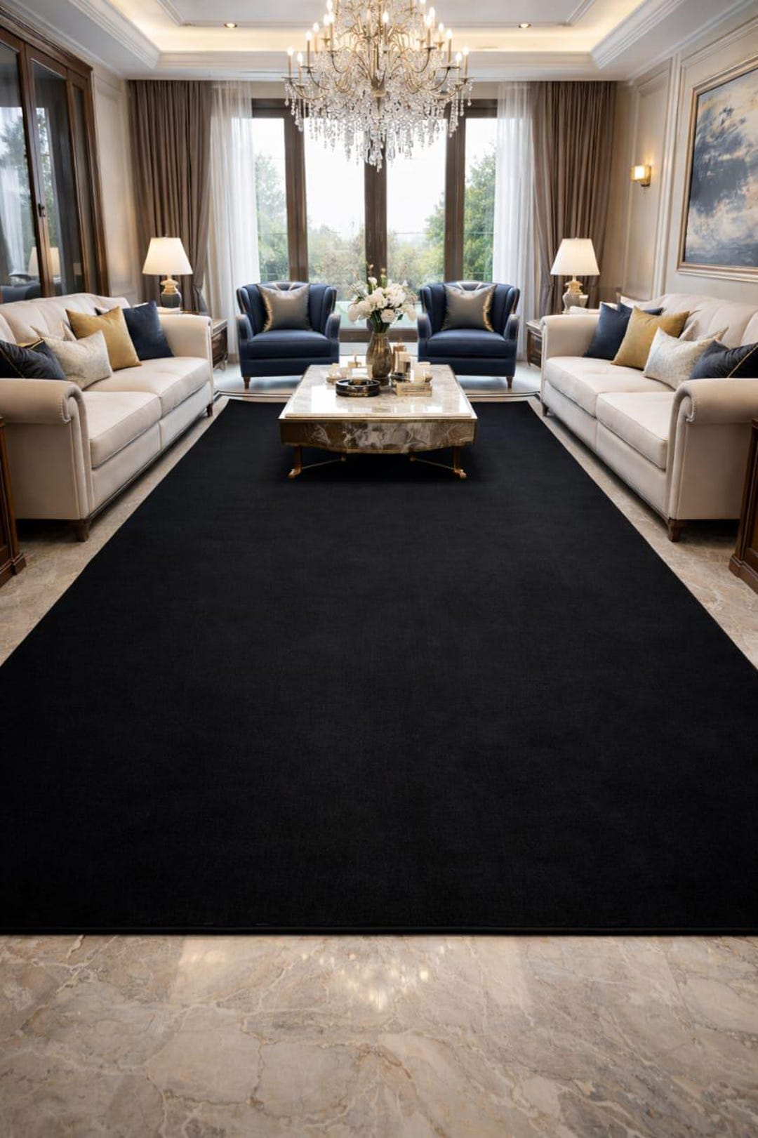 Luxury Solid Black Area Rug – Modern Living Room Carpet, Soft Floor Rug ...