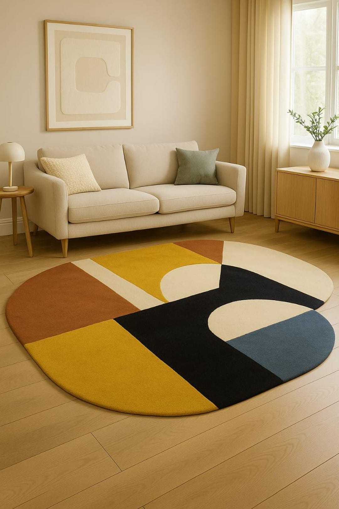 Modern Geometric Round Rug for Living Room – Colourful Accent Carpet ...