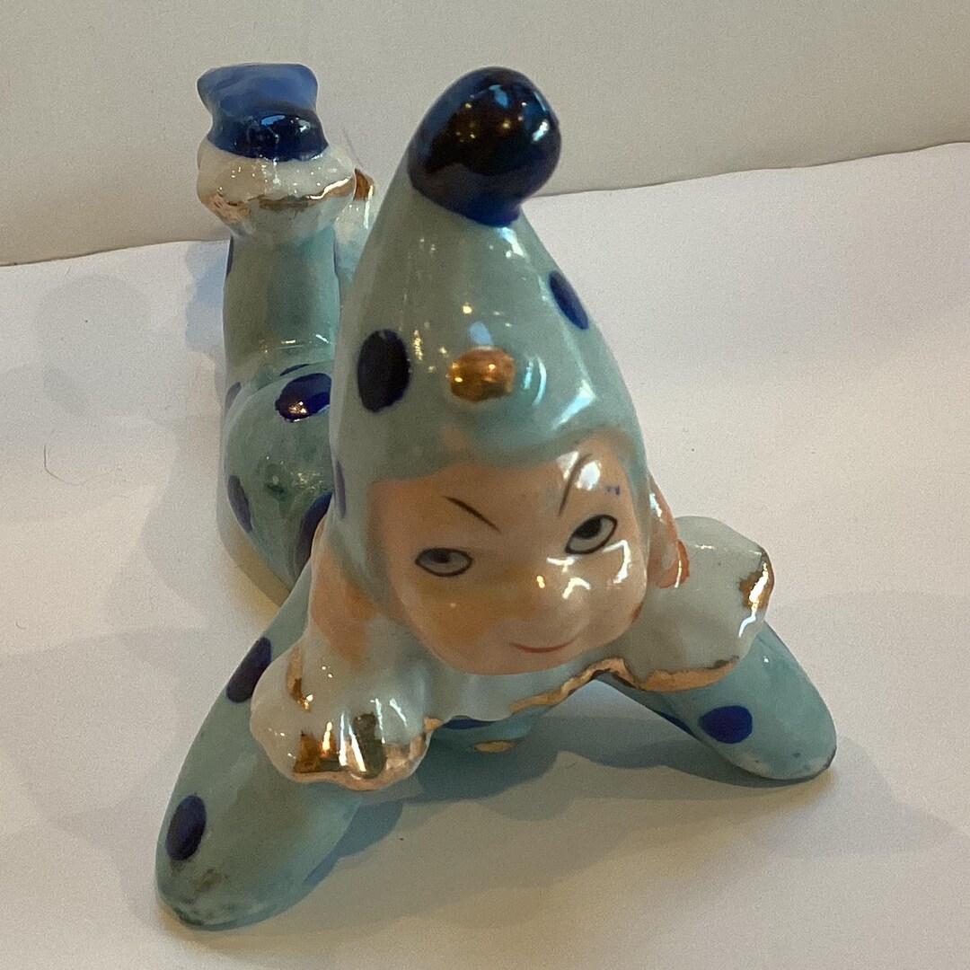 Pixie Elf Clown Vtg Made in Japan, Blue With Drk Blue Polka Dots, Gold ...