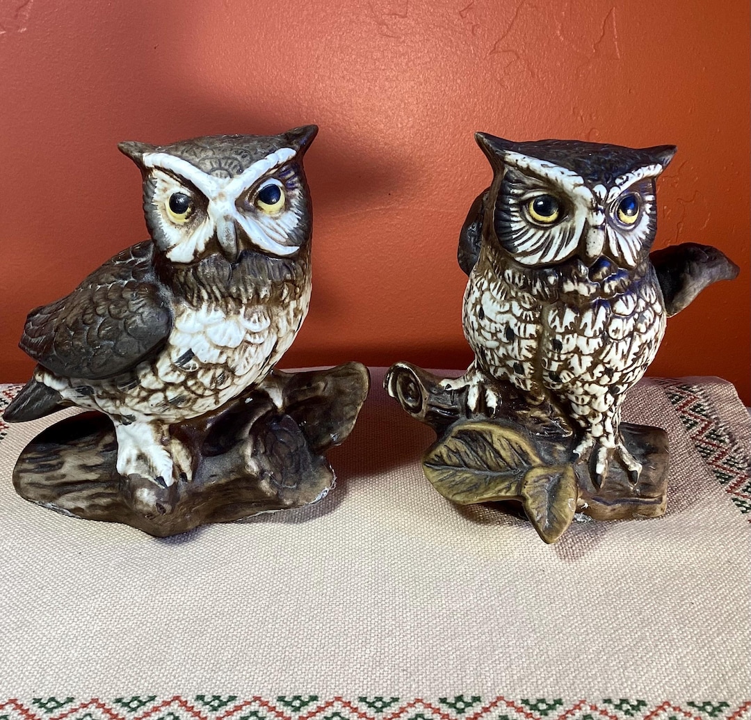 Vintage Homco Horned Owl Ceramic Figurines - 1970s Taiwan - Etsy