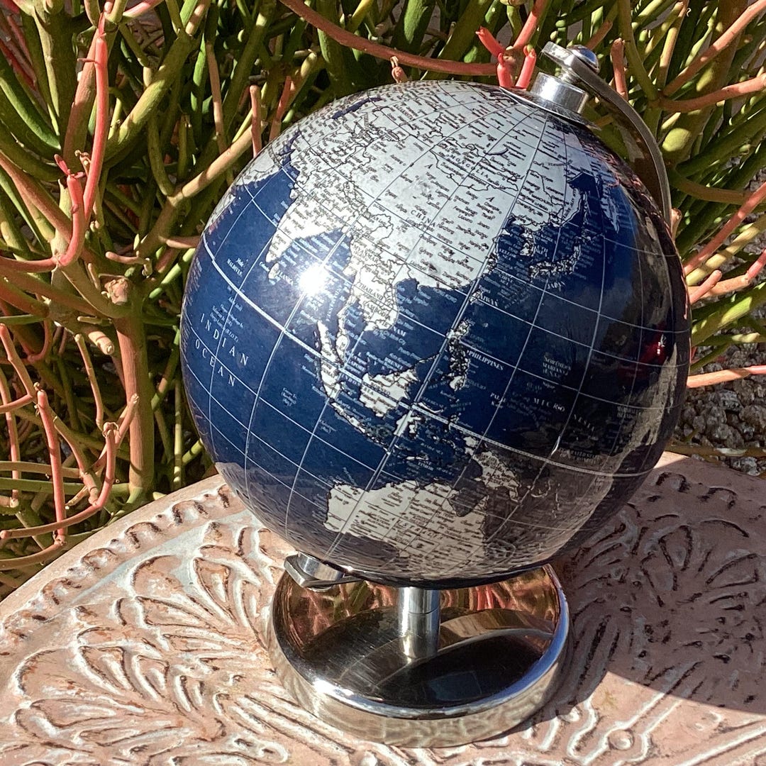 Miniature Navy Blue Globe With Silver Continents and Clear Black ...
