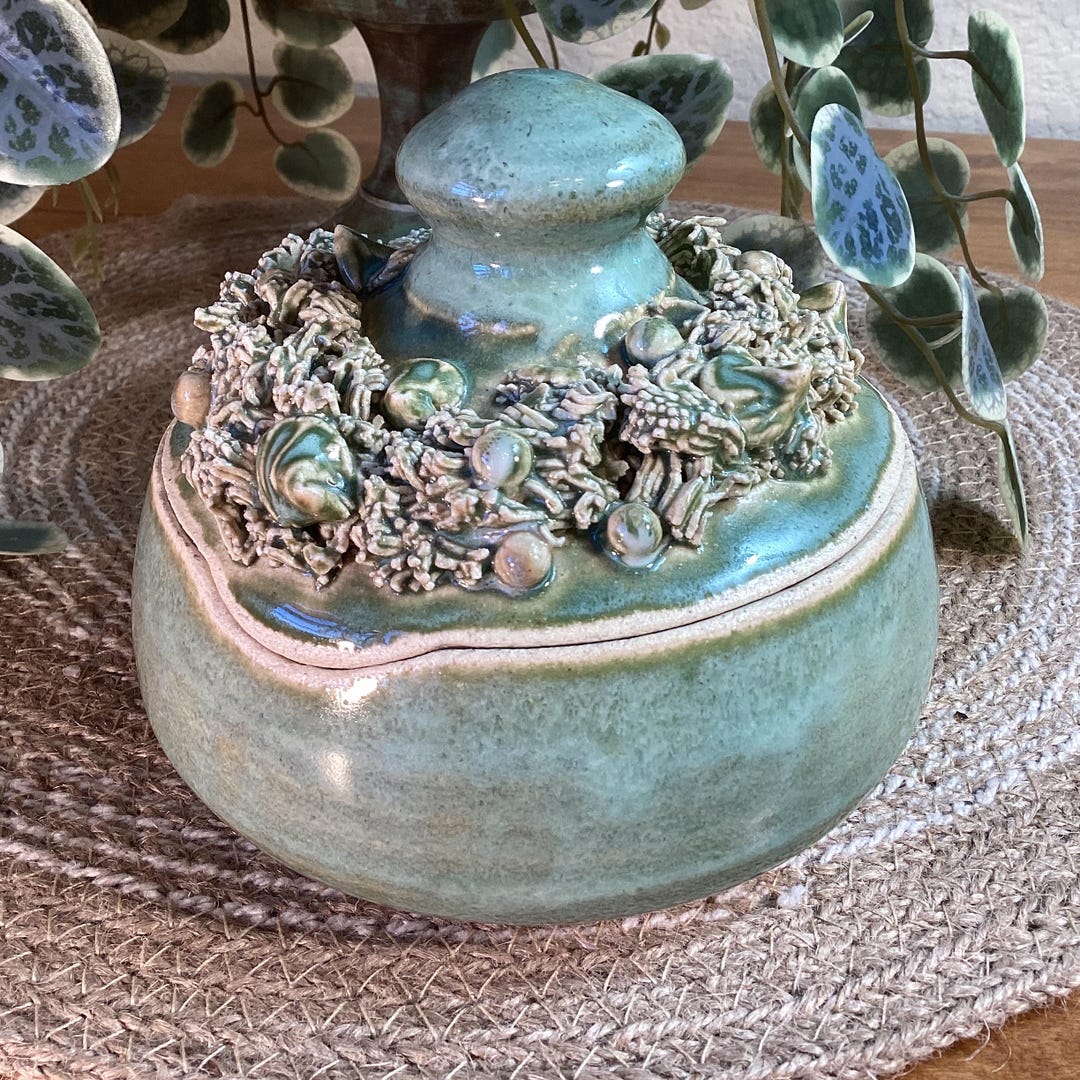 Art Pottery, Light Green Container With Lid. Signed, Excellent ...