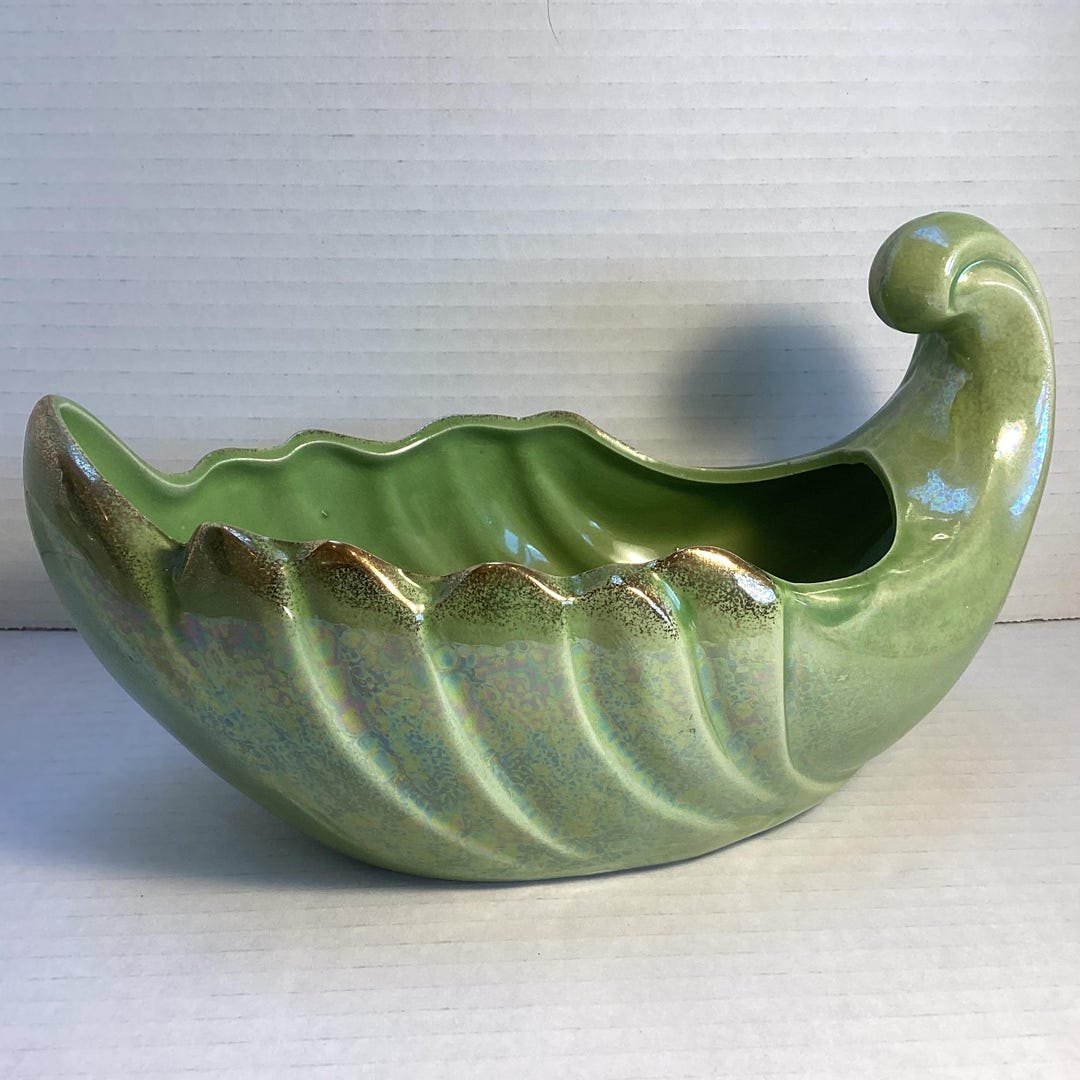 A Fine Vtg Ceramic Cornucopia in Soft Green With Flashes of Iridescence ...