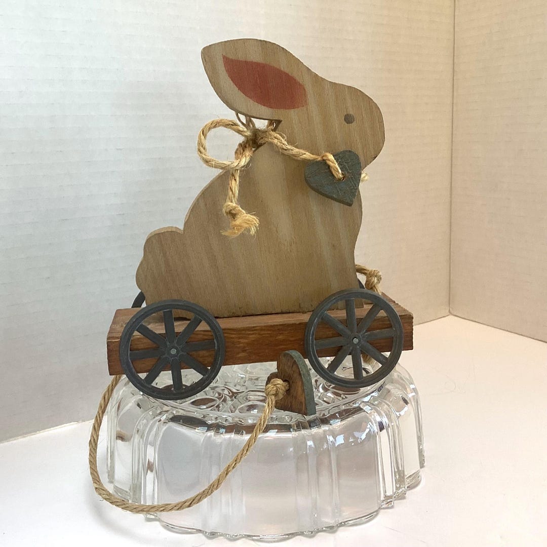 Bunny Rabbit Pull Toy, Wooden, on Wheels. Well Cared For. H 7 W 6 D 2 1 ...