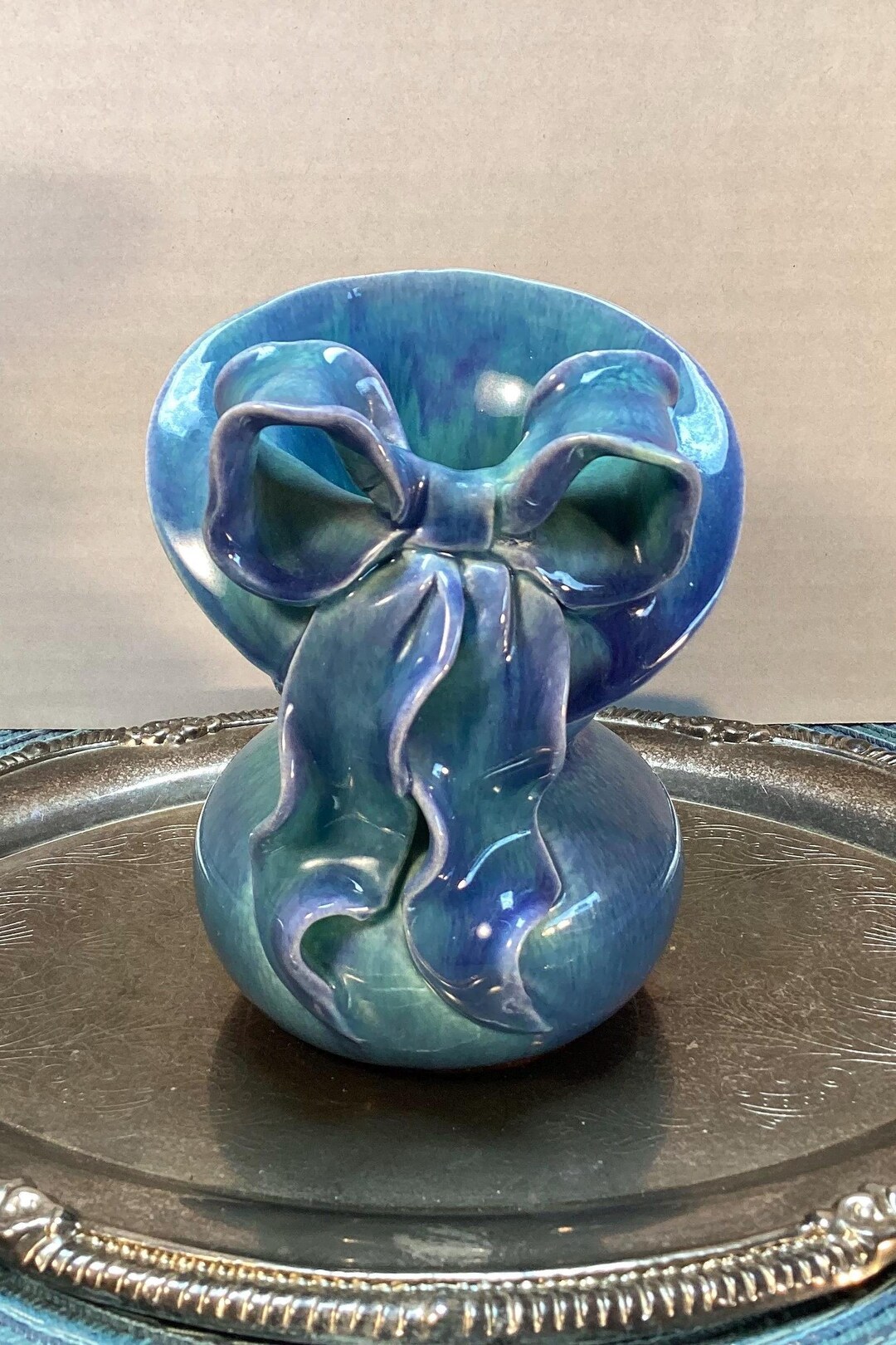 Vintage KTK California Art Pottery Blue Bow Vase - Handmade Ceramic ...