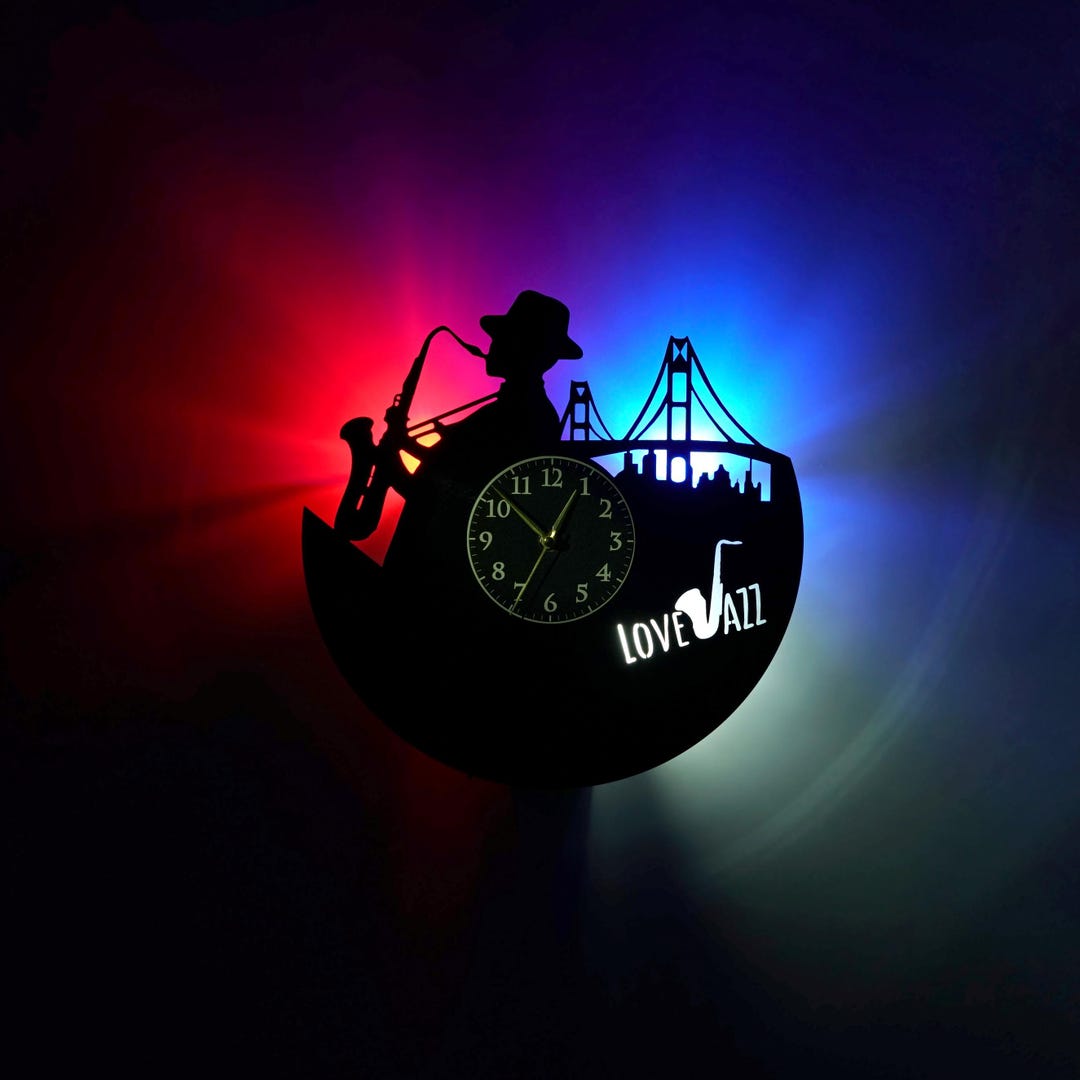 Wall Clock Jazz, Music Clock With Bright LED Backlight, Unusual Vinyl ...