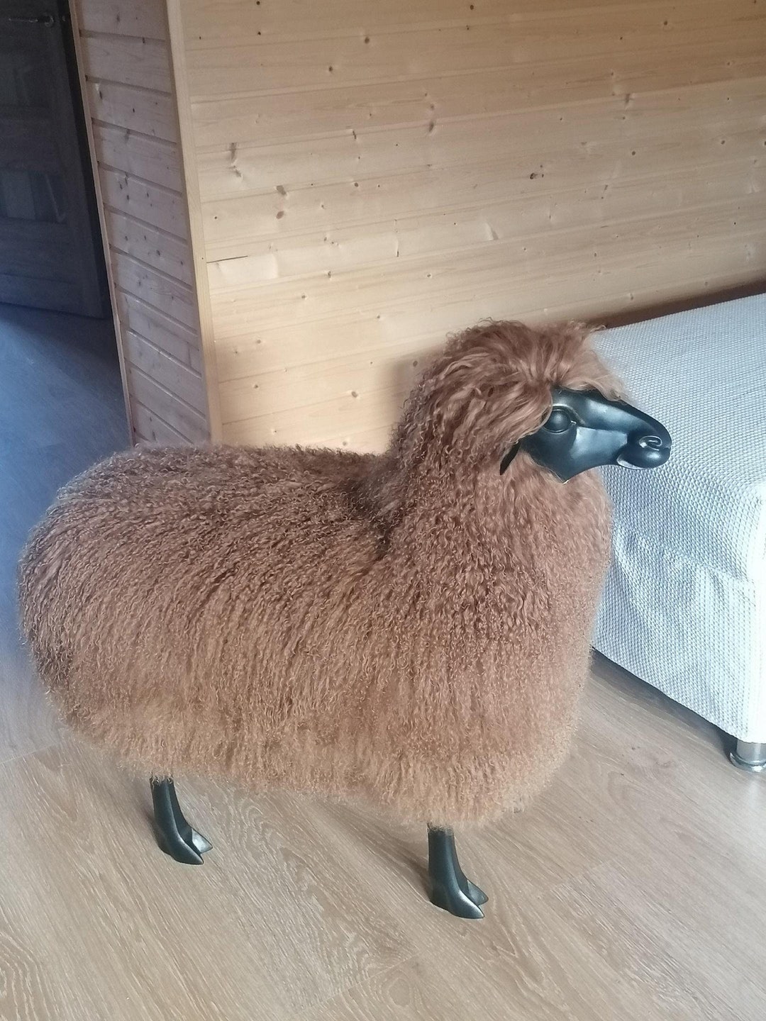 Lalanne Style Lamb Ottoman Made of Mongolian Sheepskin Light Brown ...
