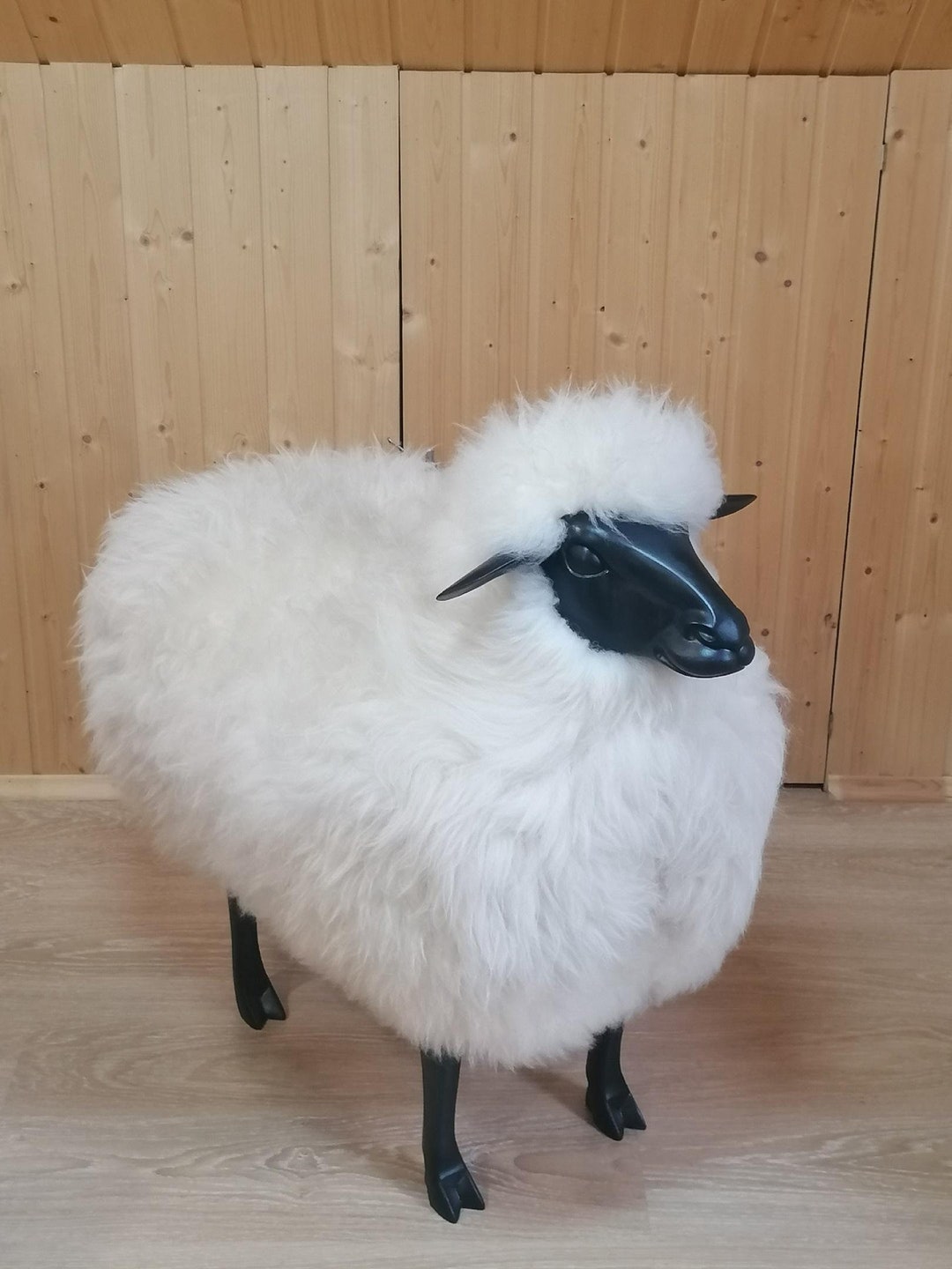 Ottoman Sheep in Lalanne Style. Large Made of Natural Light Merino Fur ...