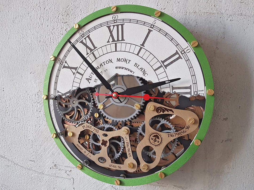 Automaton Mont Blanc Wall Clock | Wooden Gear Kinetic Art | Silent ...