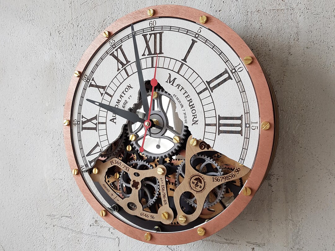Automaton Matterhorn Wall Clock With Moving Gears – Unique Steampunk ...