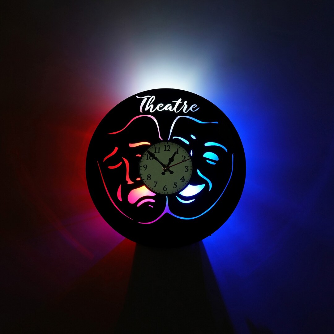 Theatre Masks Vinyl Record Wall Clock With LED Backlight, Silent ...