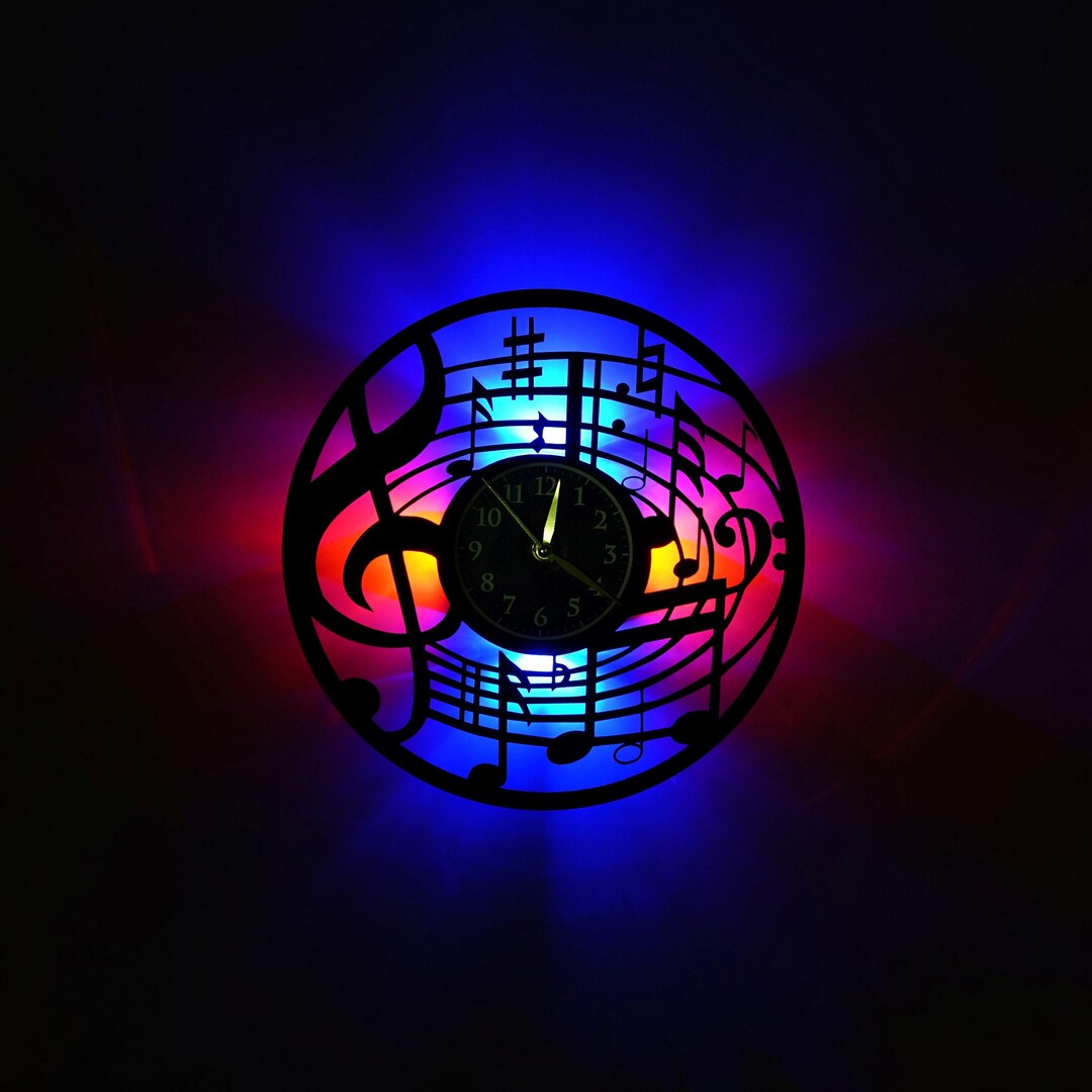 Notes Wall Clock, Music Theme Vinyl Record Clock With Unique Bright LED ...