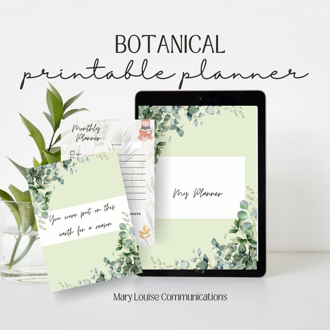 Editable Digital Planner, Planner, Botanical Planner, White, Green ...