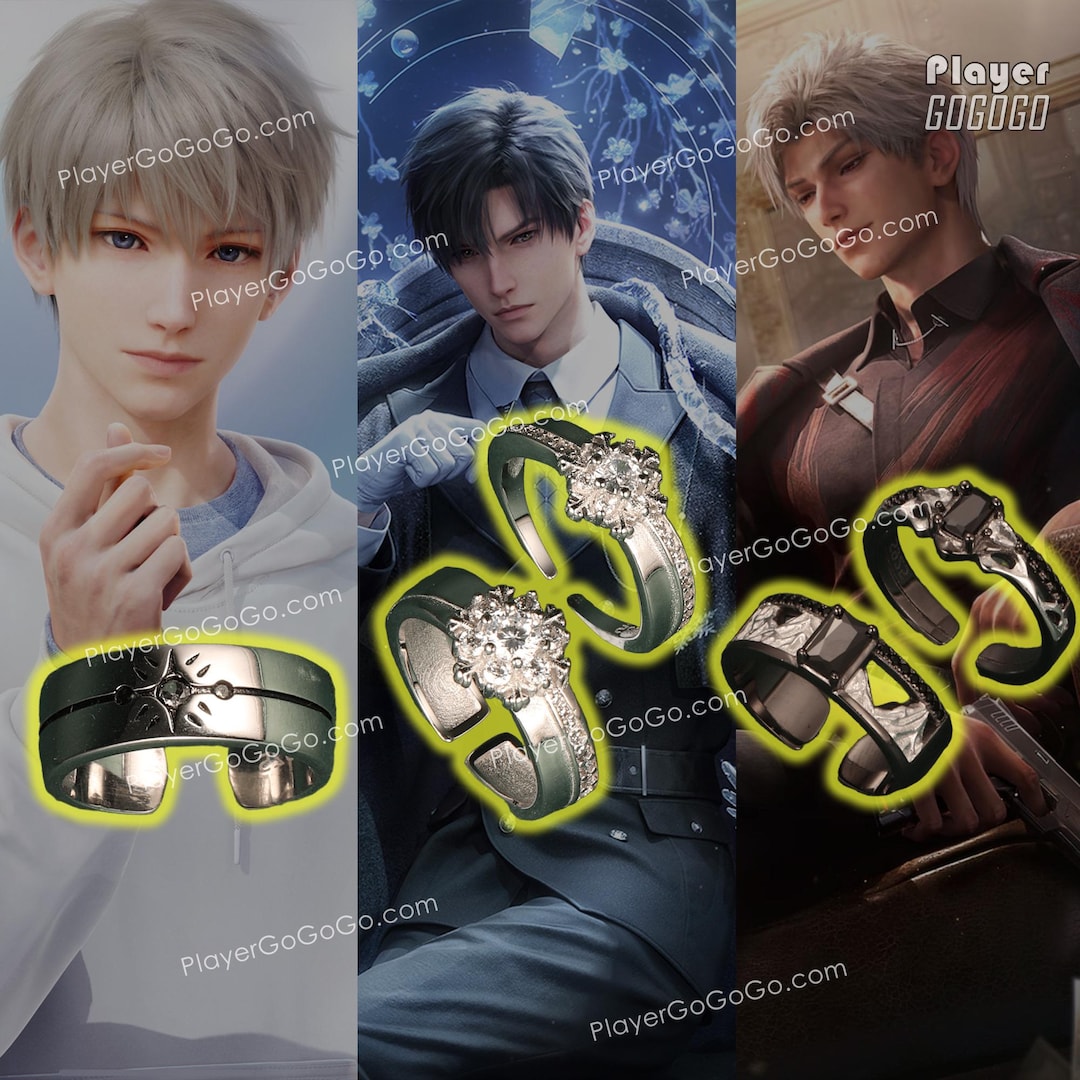 Sterling Silver Made Love and Deepspace Couple Ring Set, Adjustable ...