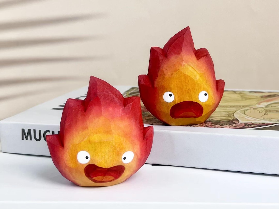 Hand-carved Wooden Flame Figurine Ornament for Desk Decor, Cute Flame ...