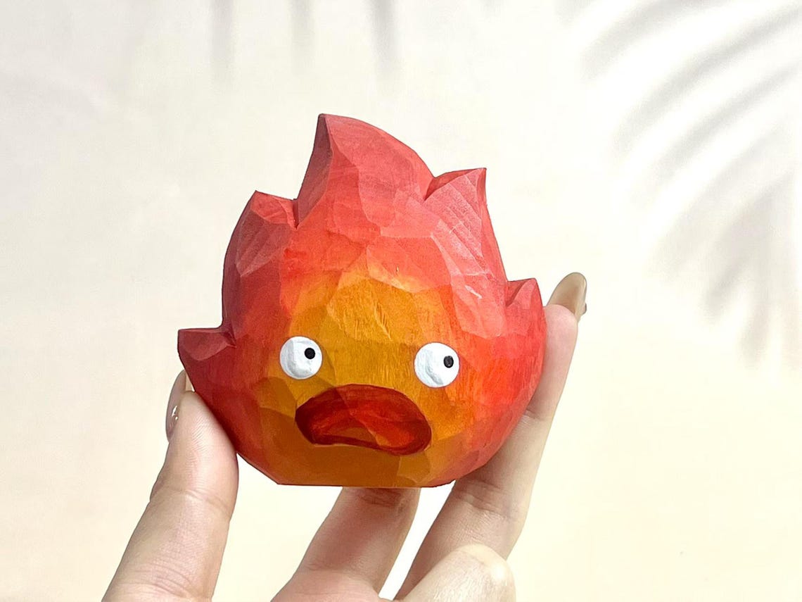 Hand-carved Wooden Flame Figurine Ornament for Desk Decor, Cute Flame ...