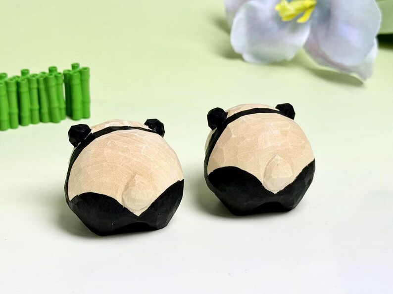 Adorable Wooden Panda Ornament, Wooden Panda Statue Handmade Wooden ...