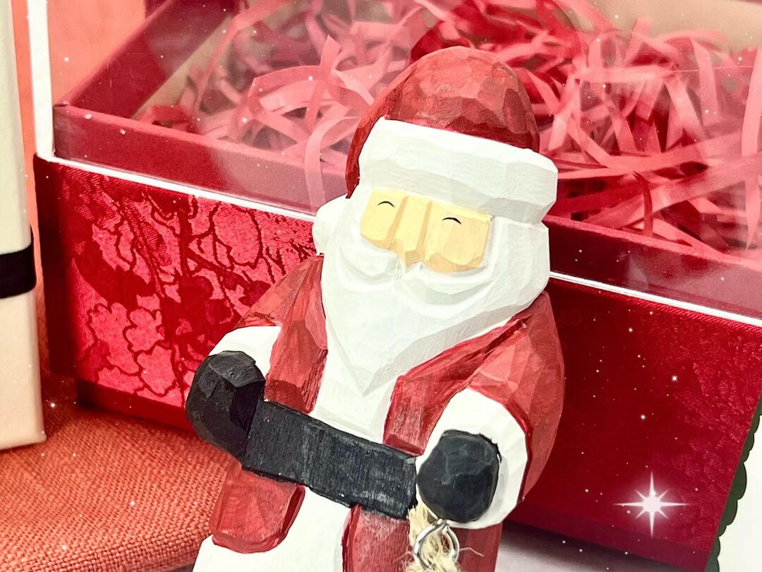 Hand Painted Santa Figurine Christmas Decor Gifts for Kids, Wooden ...