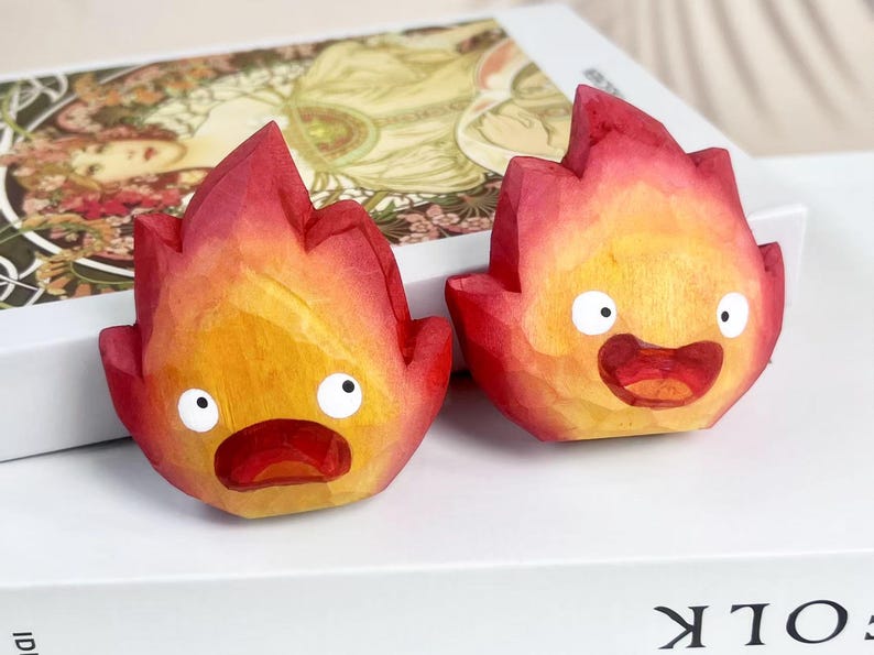 Hand-carved Wooden Flame Figurine Ornament for Desk Decor, Cute Flame ...