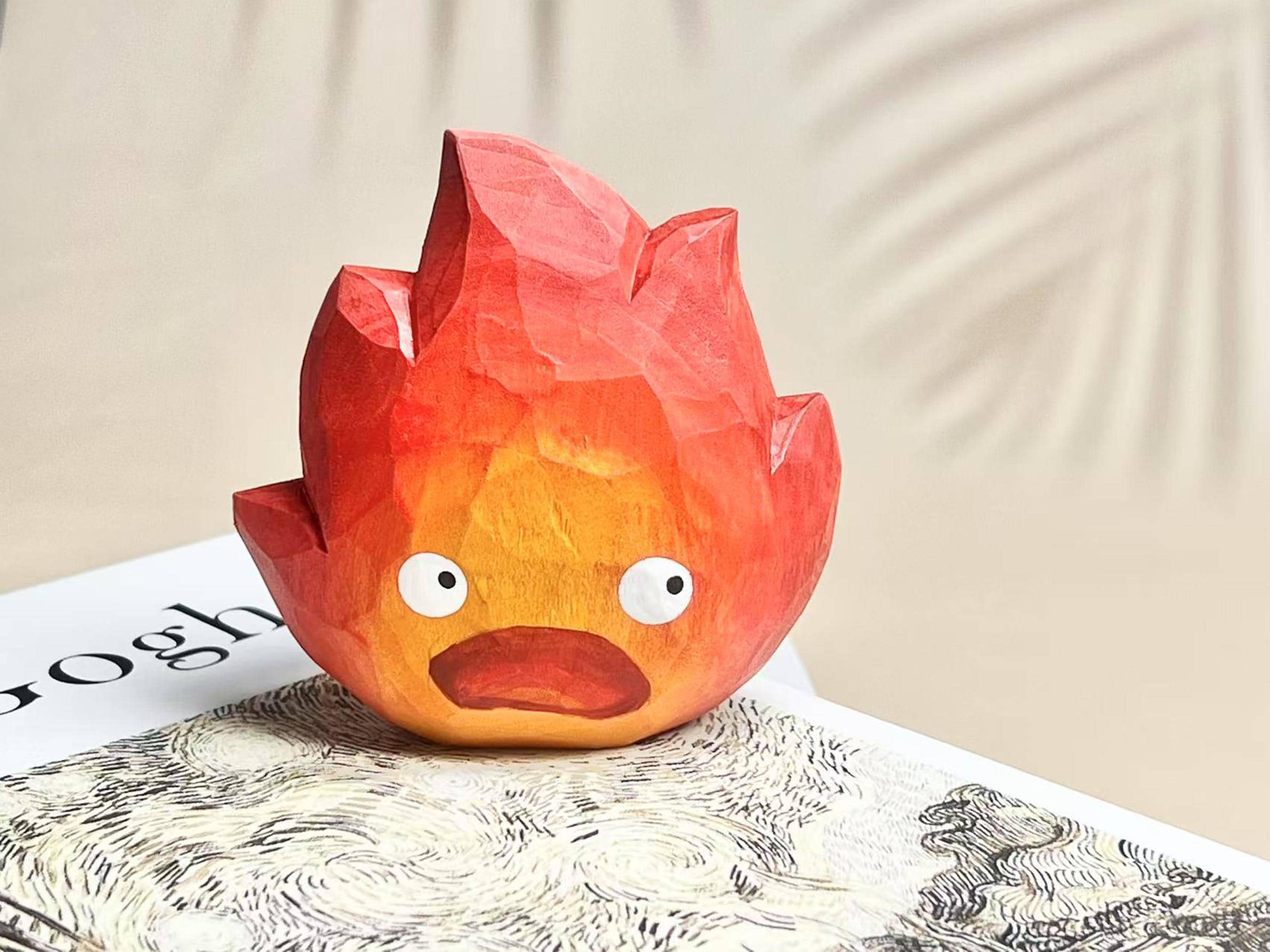 Hand-carved Wooden Flame Figurine Ornament for Desk Decor, Cute Flame ...