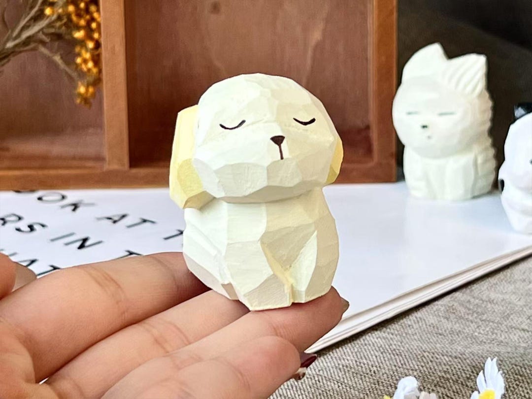 Hand-carved Mini Wooden Puppy Figurine for Desktop Decor Gifts, Cute ...