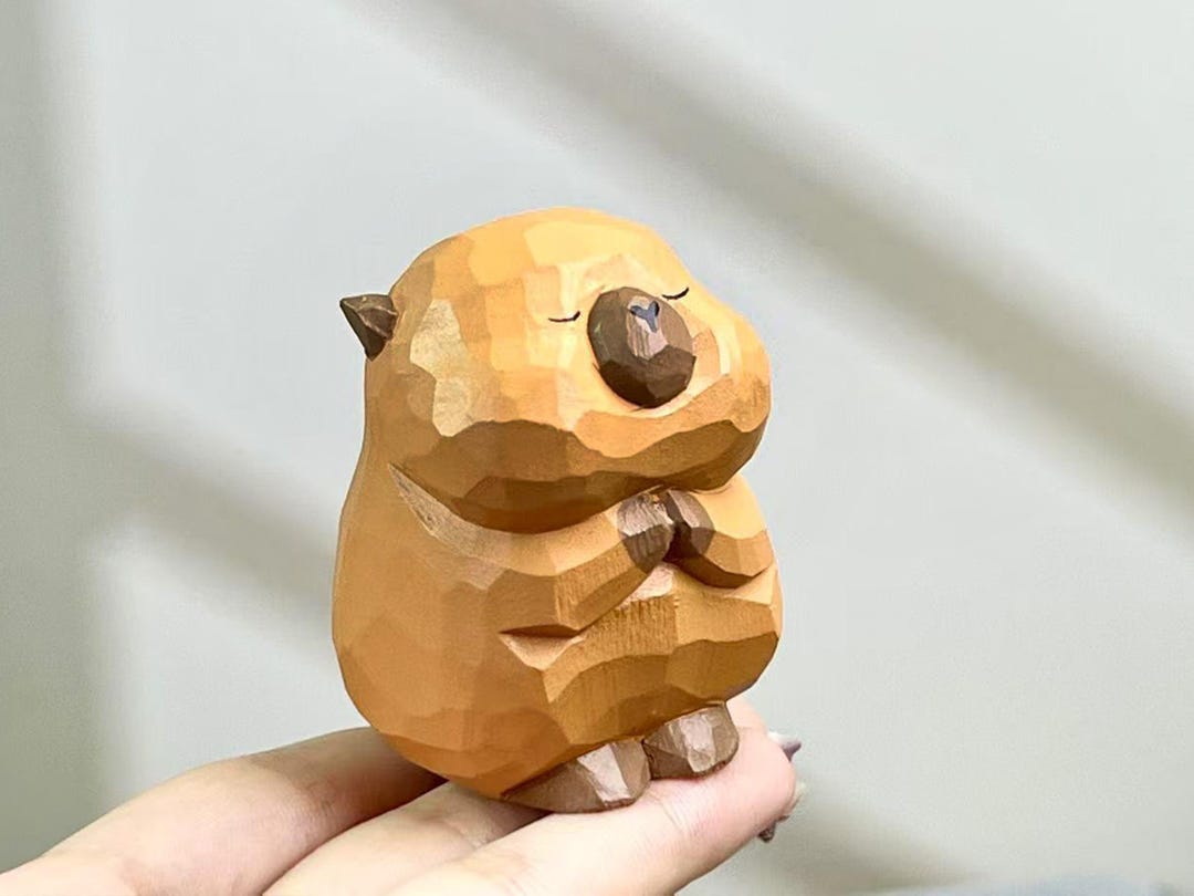 Hand-carved Wooden Capybara Figurine Decor Ornament, Handmade Capybara ...