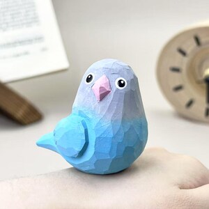 Wooden Blue Bird Hand-carved Figurine for Desk Decor, Cute Wooden ...