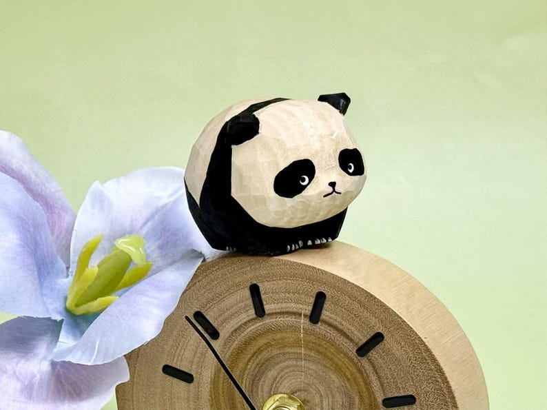 Adorable Wooden Panda Ornament, Wooden Panda Statue Handmade Wooden ...