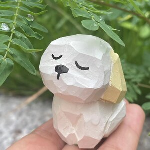 Hand-carved Mini Wooden Puppy Figurine for Desktop Decor Gifts, Cute ...