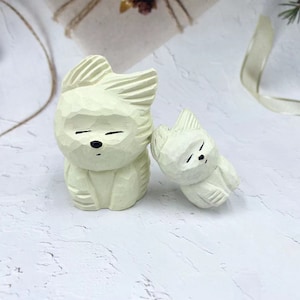 Hand-carved Mini Wooden White Dog Figurine for Desk Decor, Cute Small ...