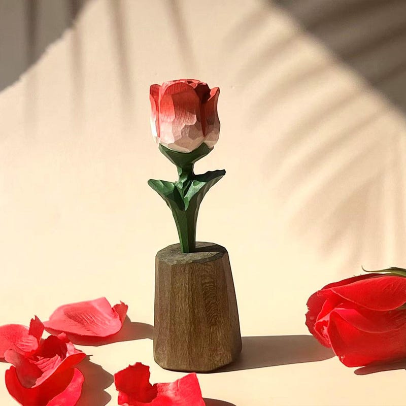 Handcarved Wood Rose - Etsy