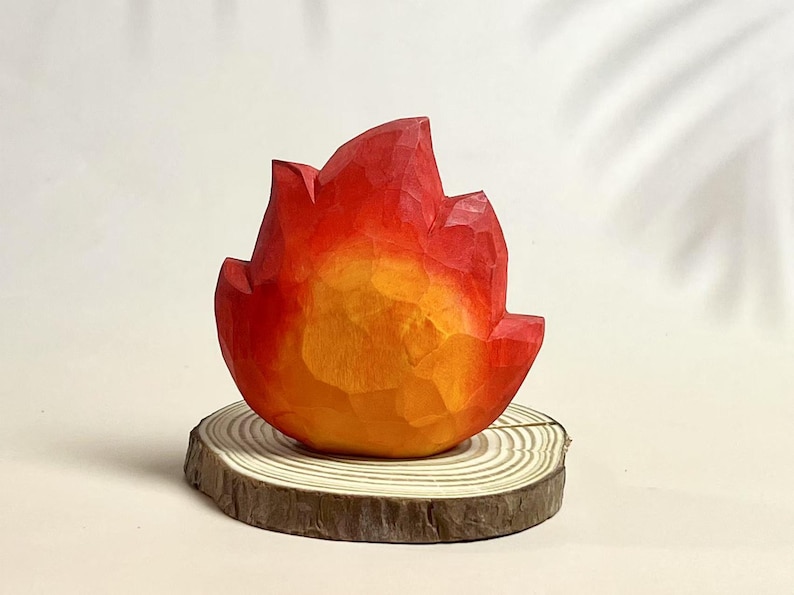 Hand-carved Wooden Flame Figurine Ornament for Desk Decor, Cute Flame ...