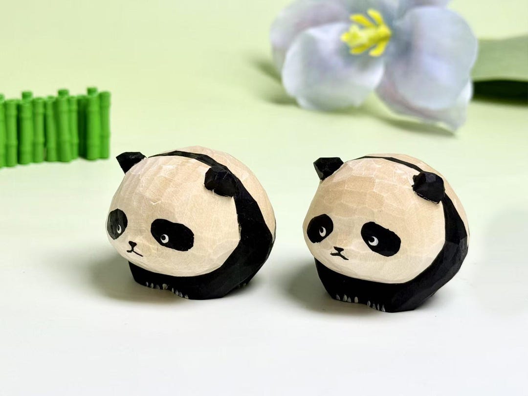 Adorable Wooden Panda Ornament, Wooden Panda Statue Handmade Wooden ...