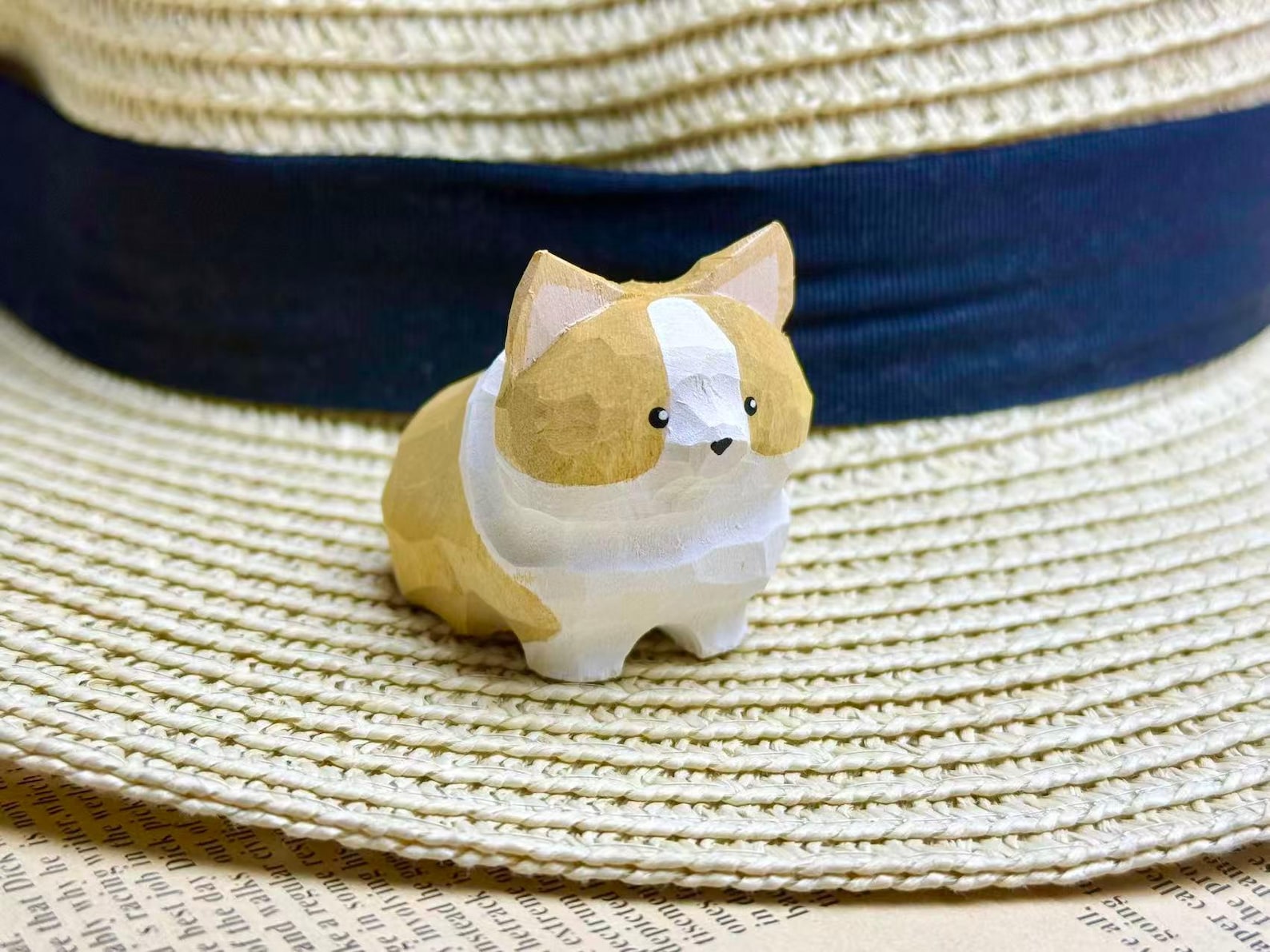 Hand-carved Wooden Corgi Figurine for Desktop Decor, Handmade Adorable ...