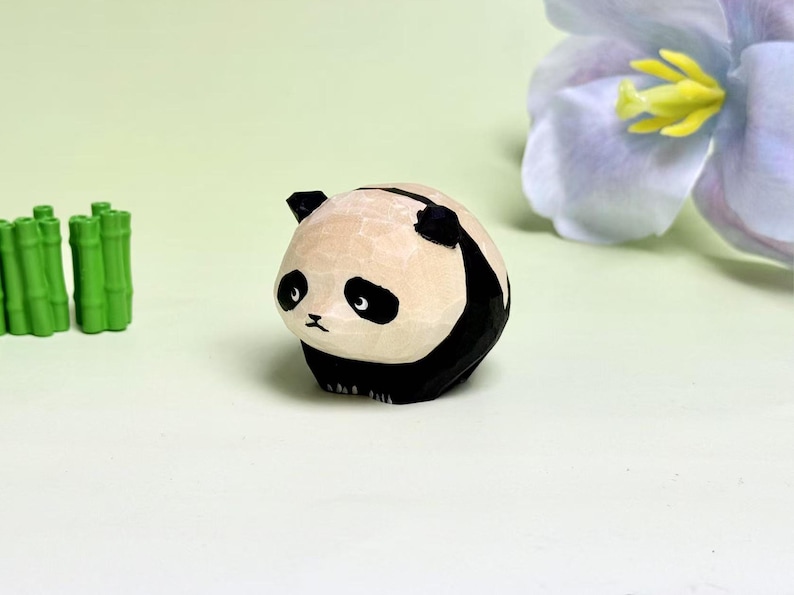 Adorable Wooden Panda Ornament, Wooden Panda Statue Handmade Wooden ...