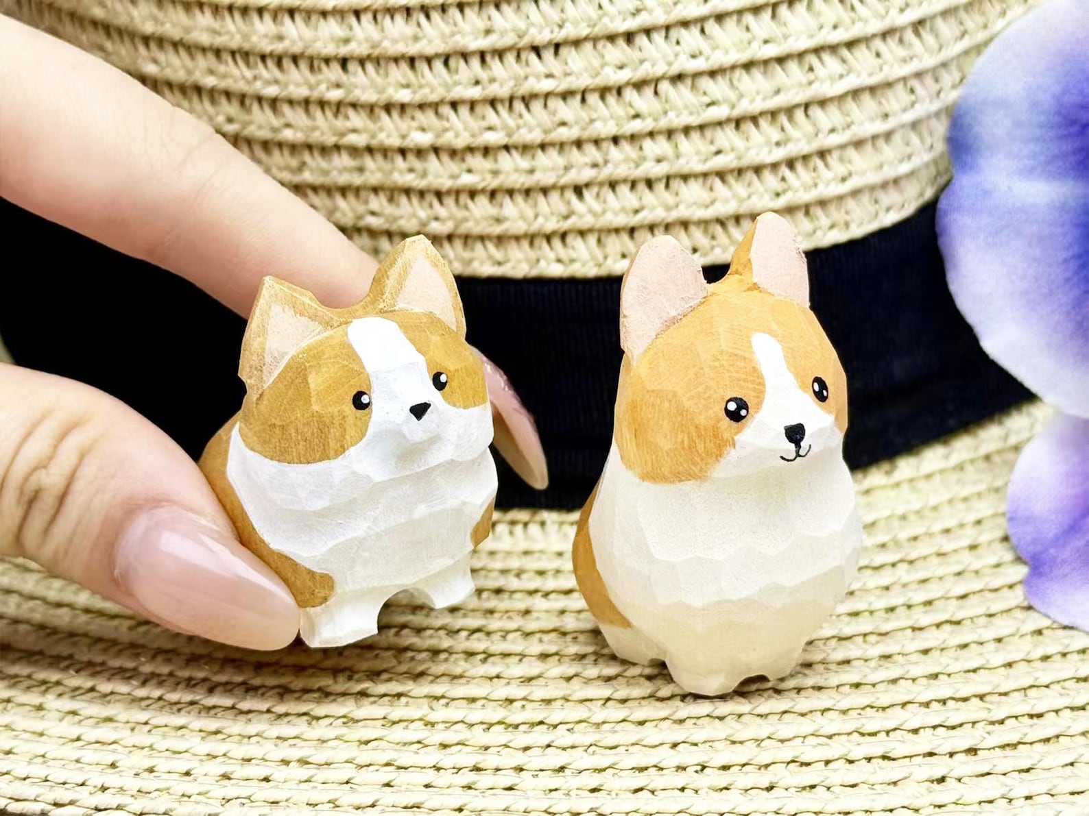 Hand-carved Wooden Corgi Figurine for Desktop Decor, Handmade Adorable ...