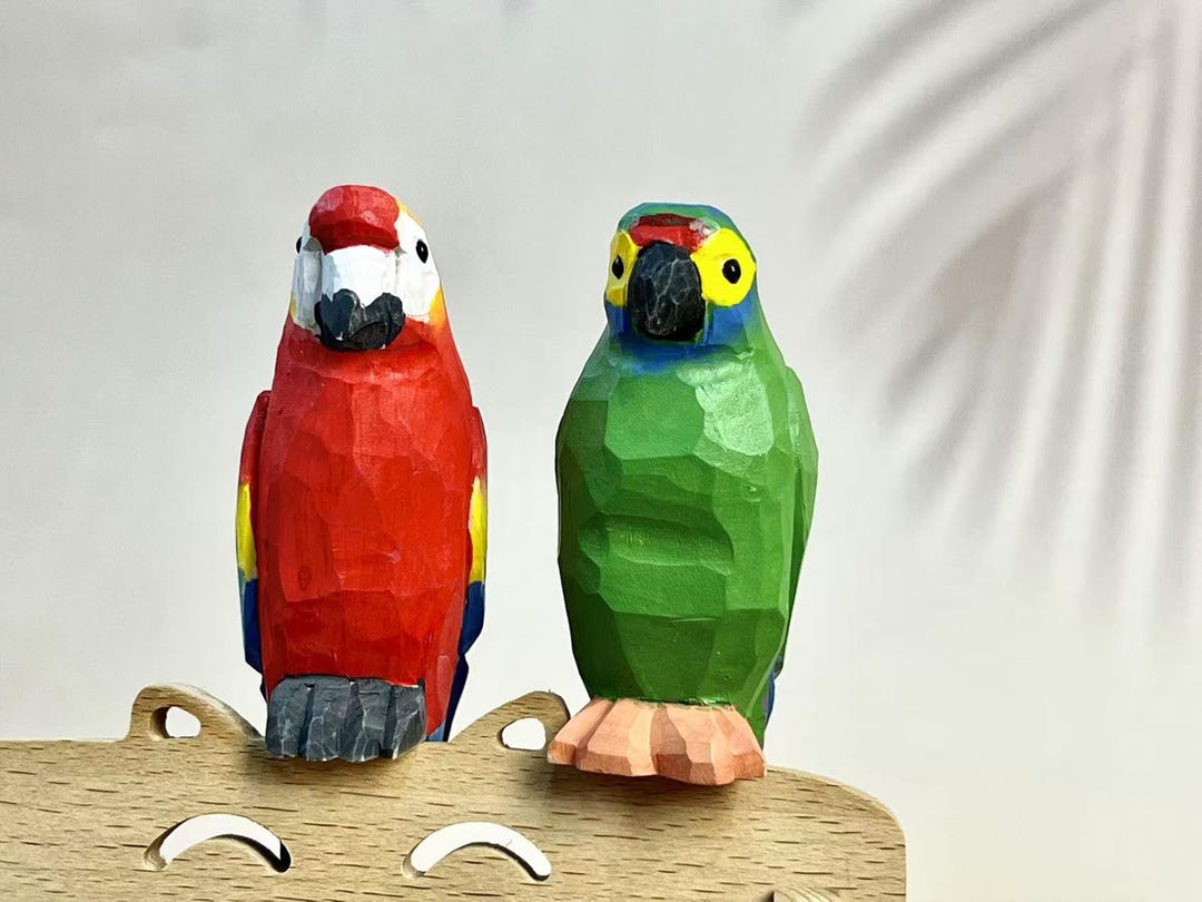 Hand-carved Wooden Parrot Sculpture Bookshelf Decor, Cute Wooden ...