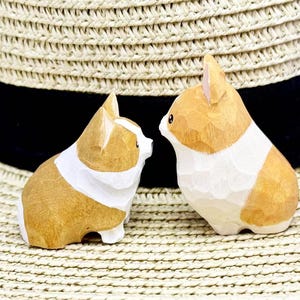 Hand-carved Wooden Corgi Figurine for Desktop Decor, Handmade Adorable ...