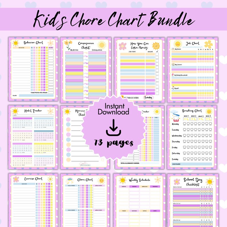 Kids Chore Chart - Purple - Etsy