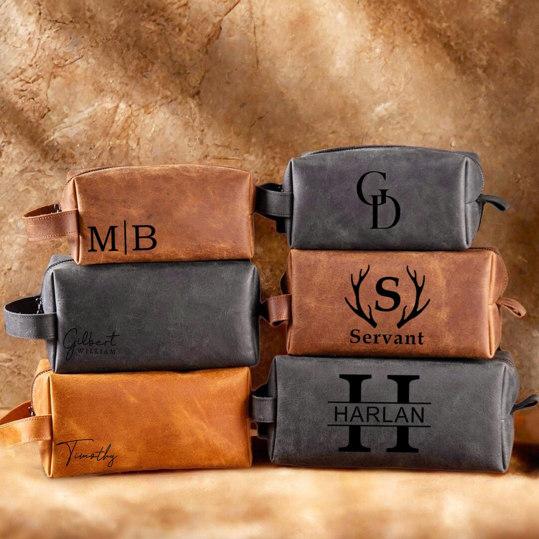 Personalized Leather Dopp Kit | Full Grain Cowhide Toiletry Bag - Etsy