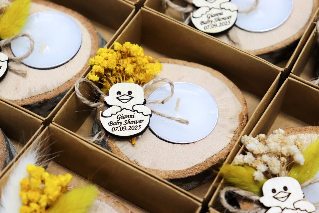 Rustic Baby Shower Candle Favors: Wooden Tealight, Dried Flowers - Etsy
